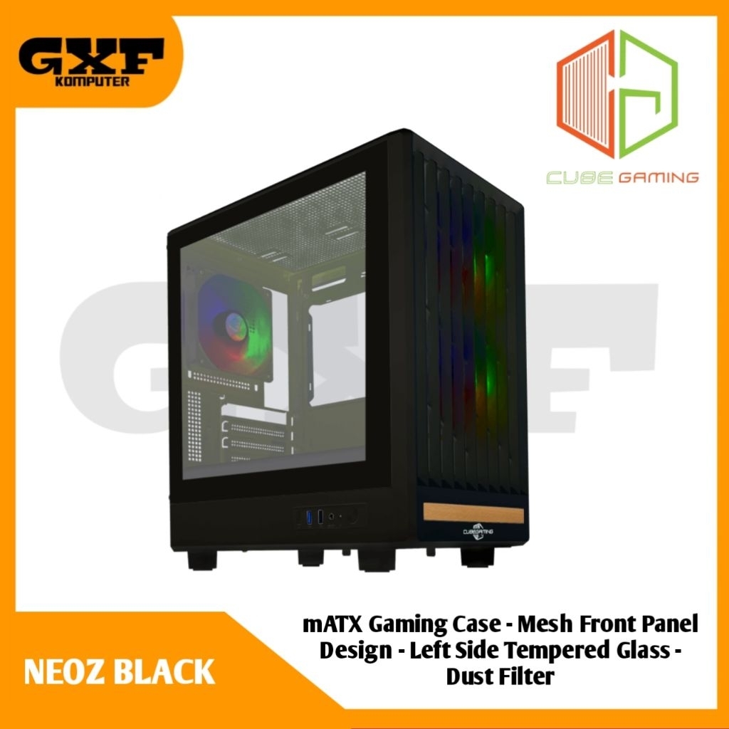 Jual CUBE GAMING NEOZ BLACK - mATX Gaming Case - Mesh Front Panel Design - Left Side Tempered ...