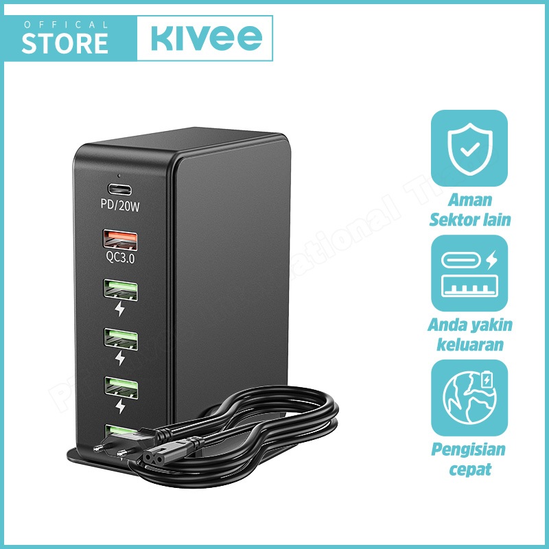Jual KIVEE Stop Kontak Port USB Charger Type C Station KV-AE170 Fast ...