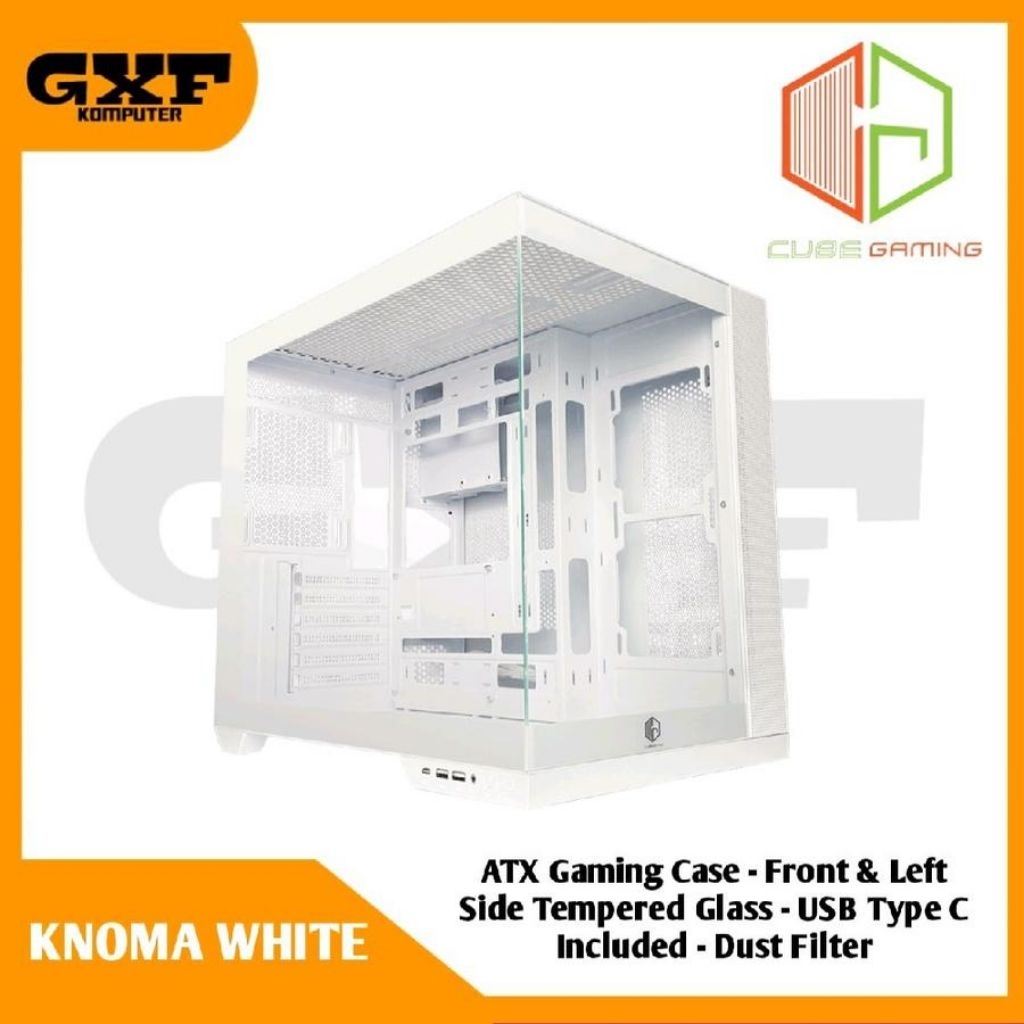 Jual CUBE GAMING KNOMA WHITE - ATX Gaming Case - Front & Left Side Tempered Glass - USB Type C ...