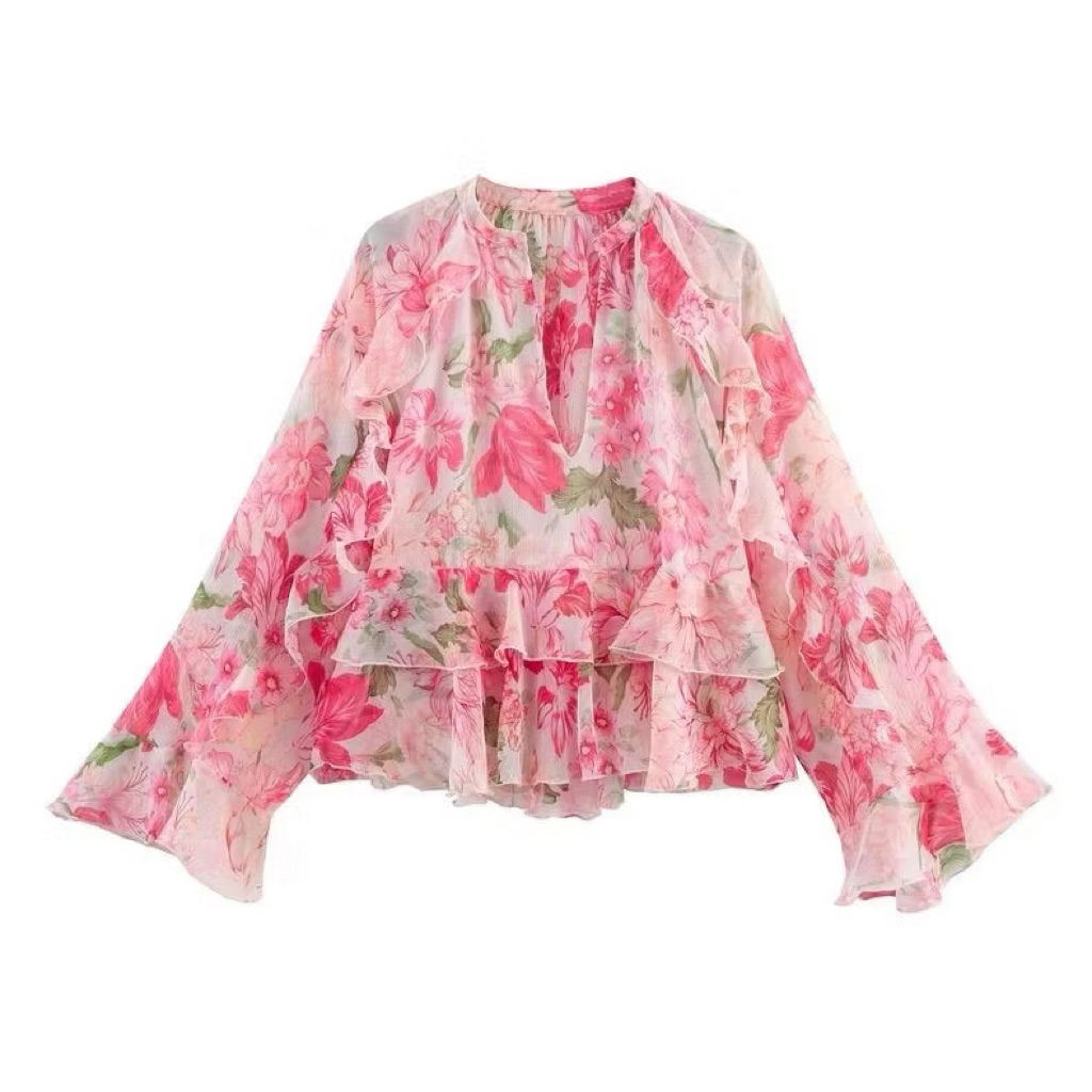 Jual CRVT5995 - Floral Ruffle Top | Shopee Indonesia