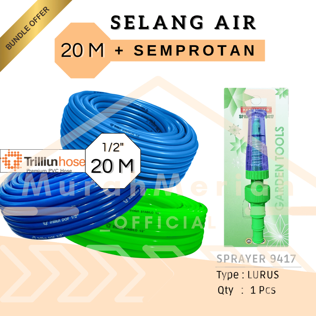 Jual PAKET SELANG AIR TRILLIUN UK 1/2 INCHI 20 METER + SEMPROTAN ( TEBAL 3MM, TEBAL 2MM, TEBAL ...