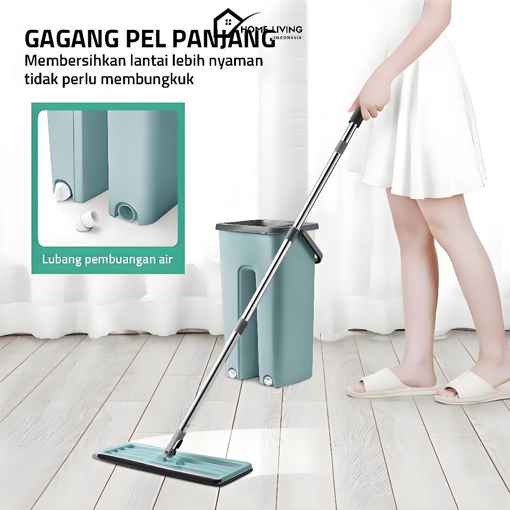 Jual Homeliving Alat Pel Set Praktis Kain Pel Lantai Flat Spin Mop ...
