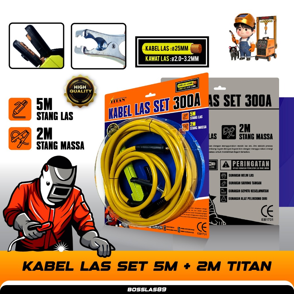 Jual TITAN Kabel Las Set + Stang Massa / Stang Las Set Titan 5+2 Meter ...