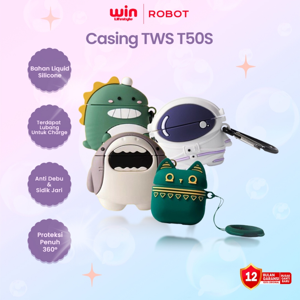 Jual ROBOT Airbuds T50S Liquid Silicone Case - Shark/Dinosaur/Cat ...