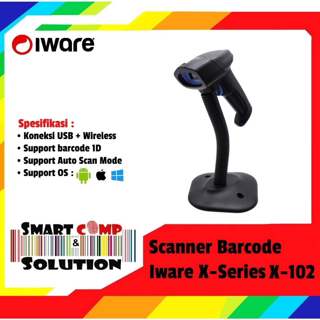 Jual Barcode Scanner Iware X102 / X-102 / X102W 1D USB Wireless Stand ...