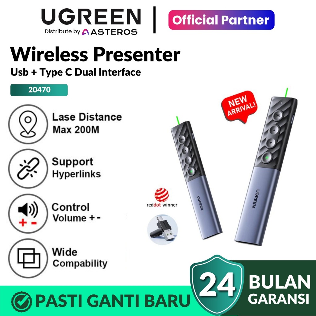 Jual UGREEN Wireless Presenter Dual Conection Rechargable Laser Green 20470 | Shopee Indonesia