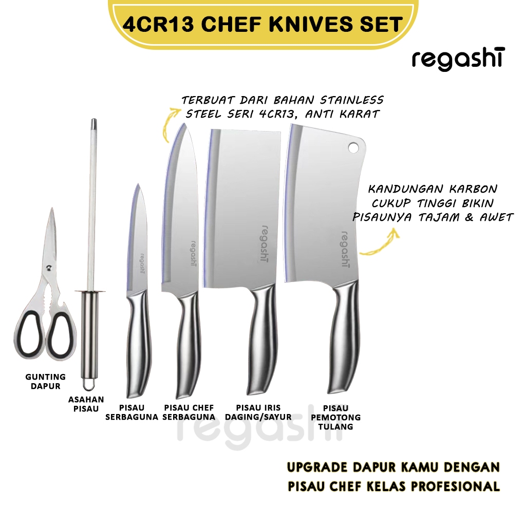 Jual 4cr13 Chef Knives Set | Set Pisau Dapur Stainless Steel | Pisau ...