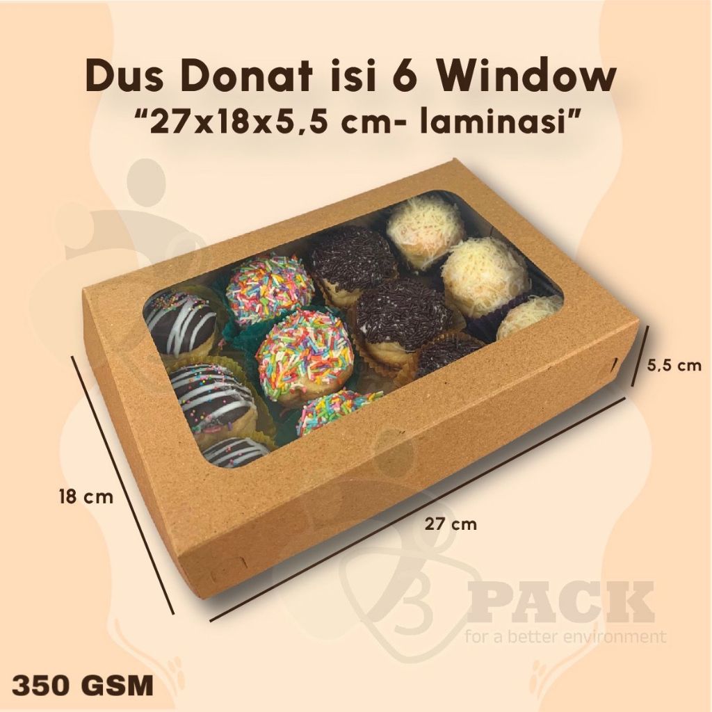 Jual DUS BOX DONAT ISI 6 KRAFT LAMINASI KEMASAN DONUTS POLOS WINDOW ...
