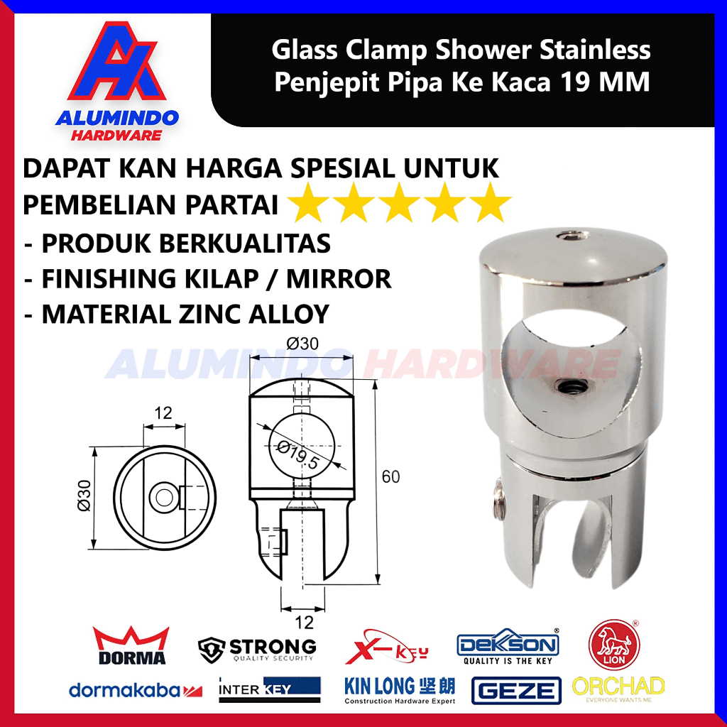 Jual Konektor Pipa Ke Tembok Polos GH 19-02 CP Glass Clamp Tube ...