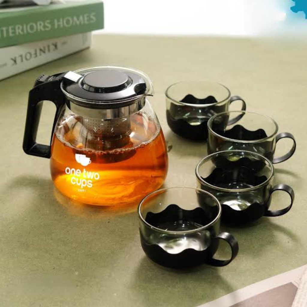 Jual TEAPOT Set Kaca isi 5 TEAPOT SARING WARNA HITAM (WAJIB ORDER ...