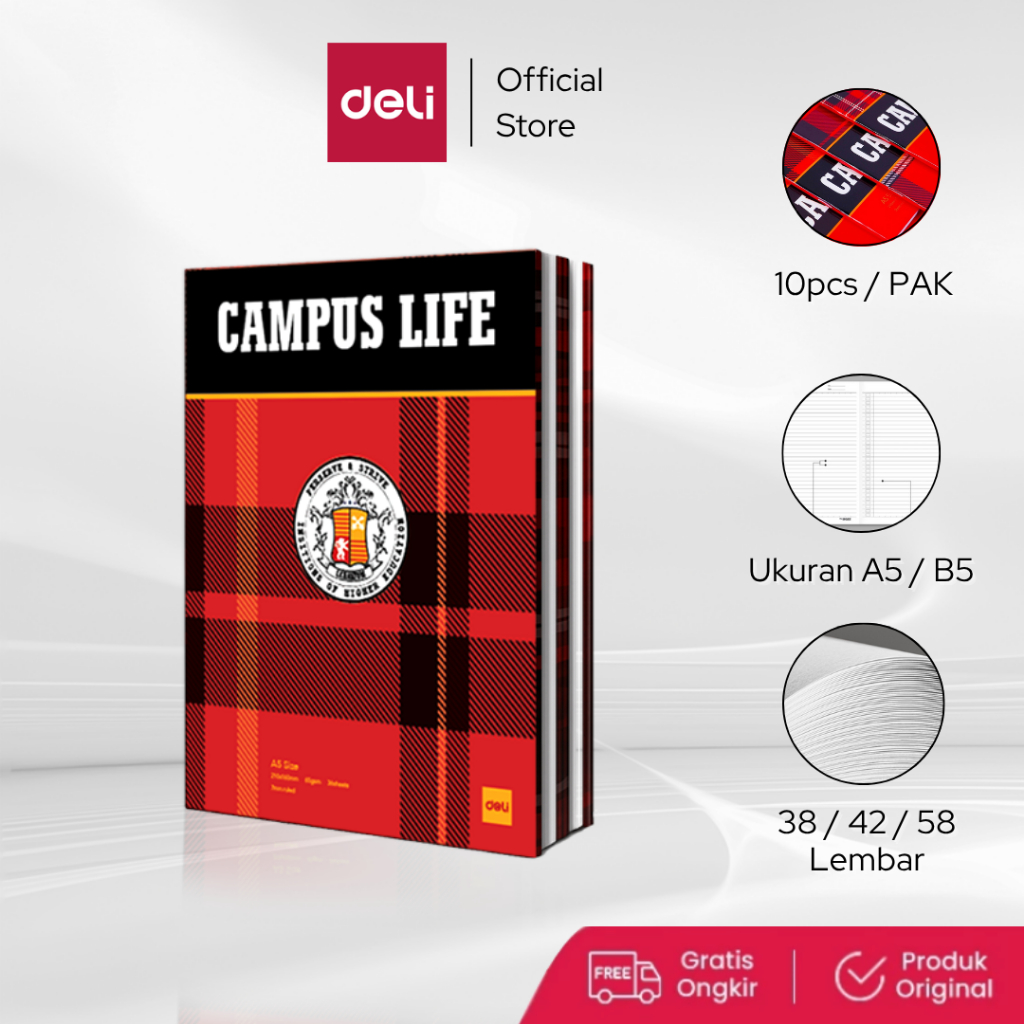 Jual Deli Buku Tulis Campus 58 Lembar 10 PCS/PACK Buku Tulis Sekolah 38 ...