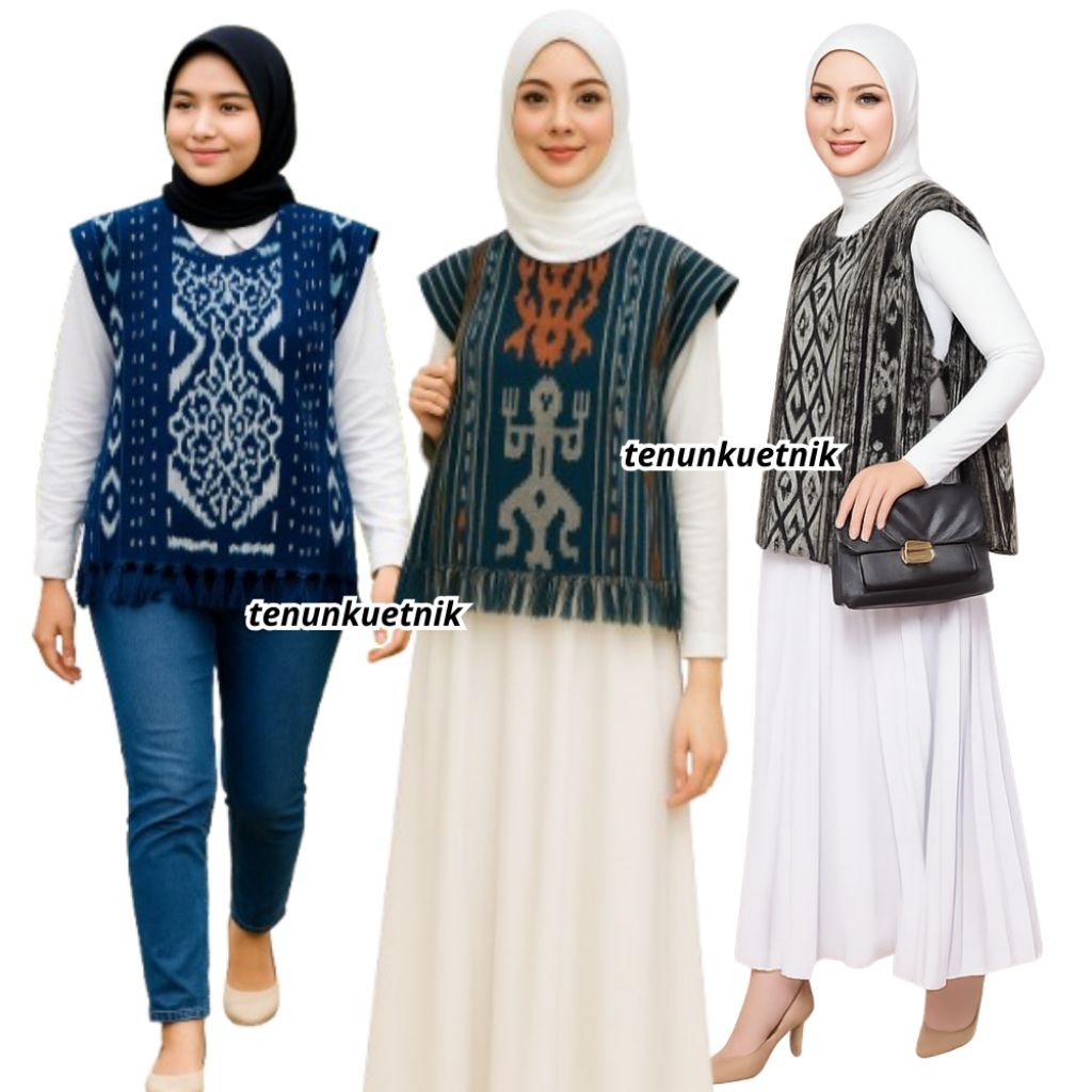 Jual Vest Kekinian Wanita Dewasa Hijab Tenun Tali Samping Modern ...