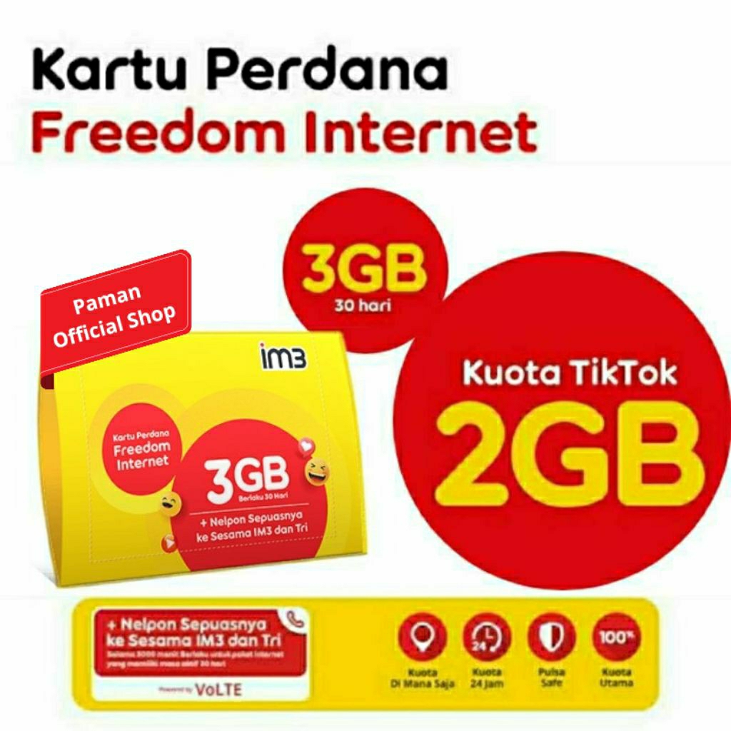 Jual Kartu Perdana Freedom Internet 3GB ( 3GB Kuota Utama+2GB Tiktok ...