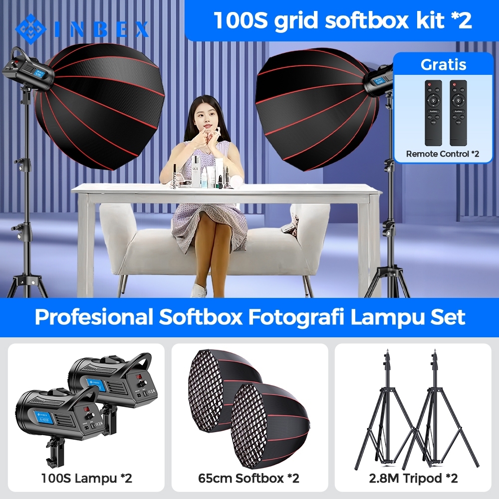 Jual INBEX IL-100S Professional Live Lampu Foto Fotografi LED Softbox Lighstand Paket Lighting ...
