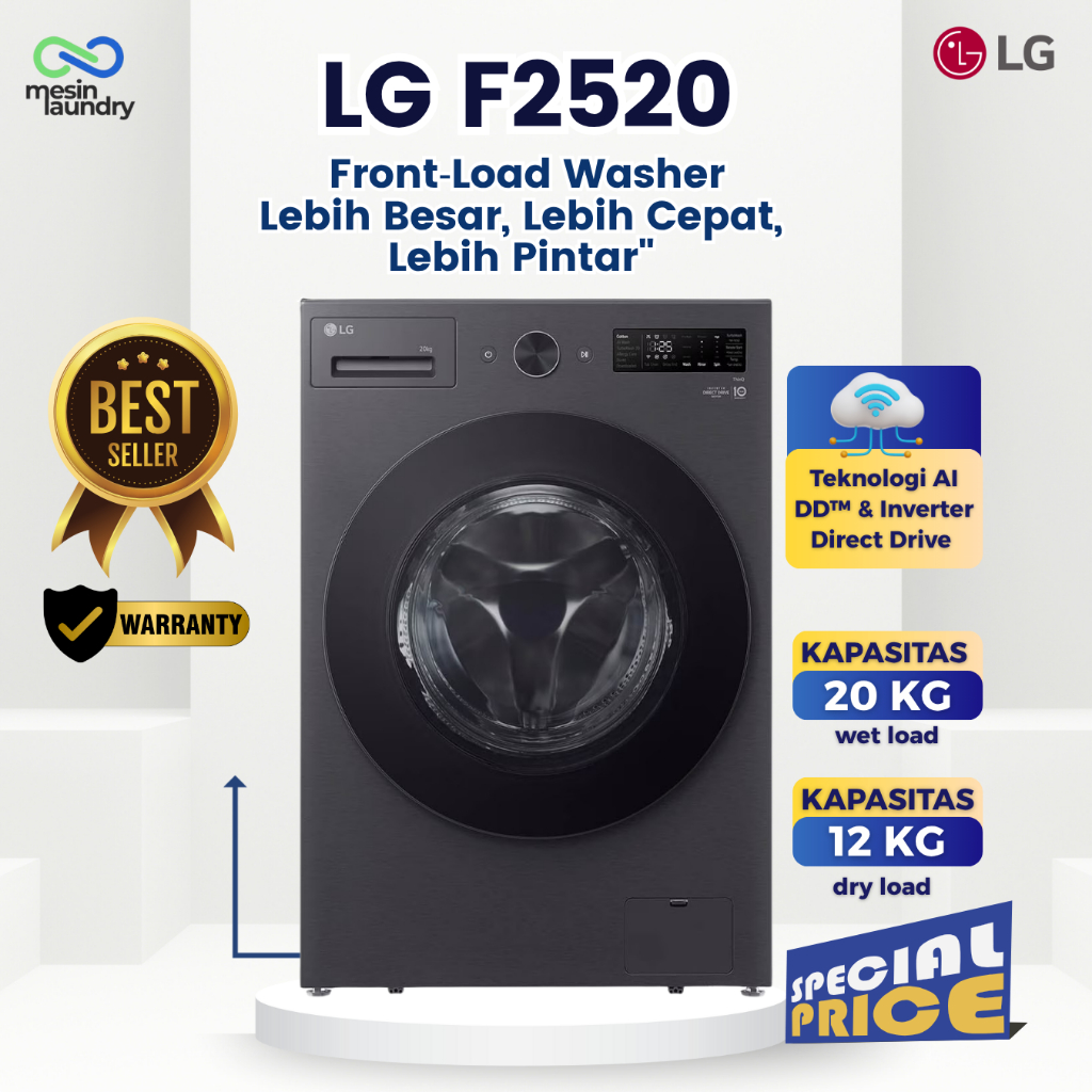 Jual LG F2520 Mesin Cuci Front Load 20kg – AI DD™ TurboWash™ Steam ...