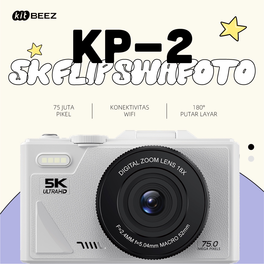 Jual KiTBEEZ KP-2 WiFi Digital Camera 75MP 5K 18x Digicam 180°Rotatable ...