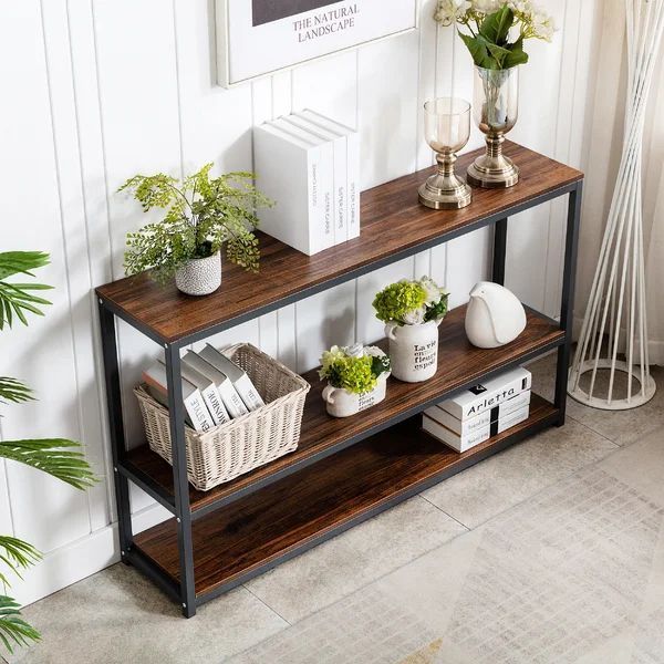Jual Meja Console Table Minimalis Rangka Besi Hitam Rak Motif Kayu ...
