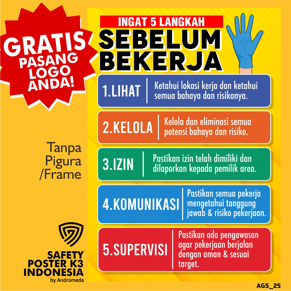 Jual Safety Poster Slogan K3 Ingat 5 Langkah Sebelum Bekerja Lihat ...