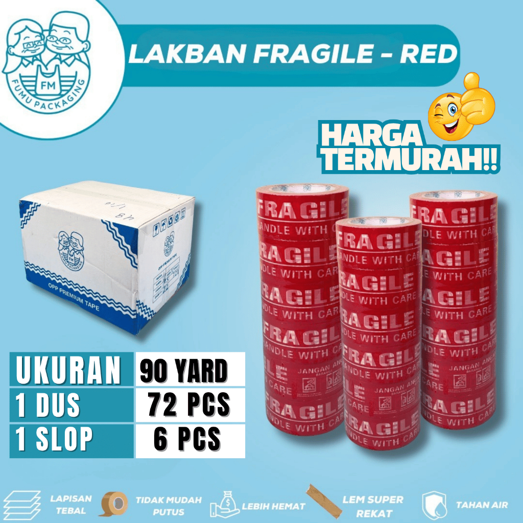 Jual Lakban Fragile 90 Yard Jangan Di banting Lakban Bening 90 Yard Lem ...