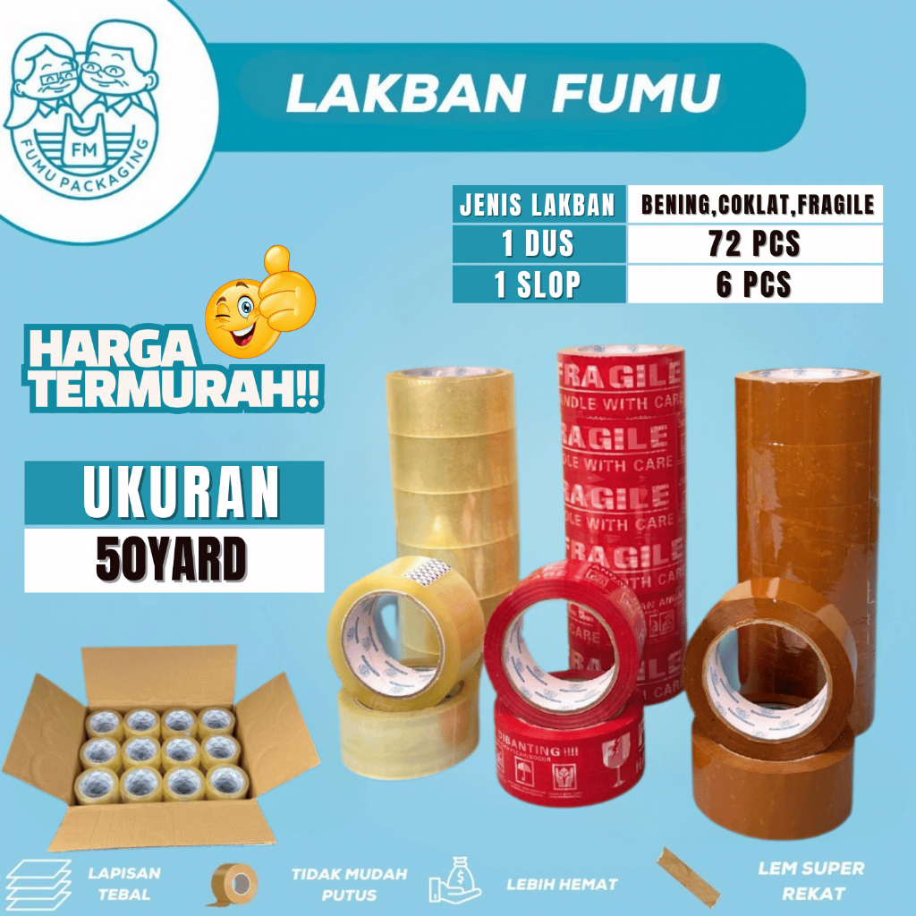 Jual LAKBAN BENING 50YARD SELOTIP CLEAR TERMURAH PREMIUM/LAKBAN TEBAL ...