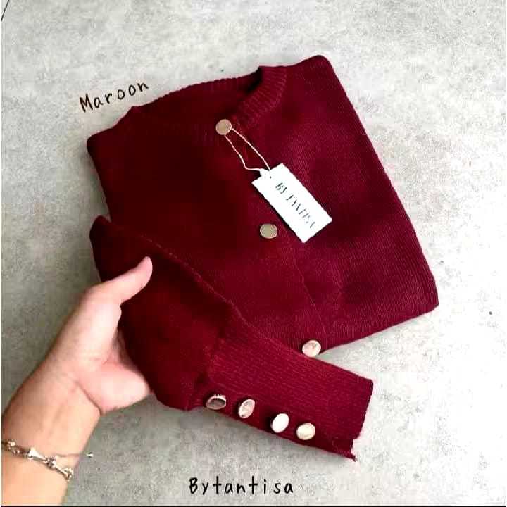 Jual CARDIGAN RAJUT INARA KANCING GOLD PREMIUM | Shopee Indonesia