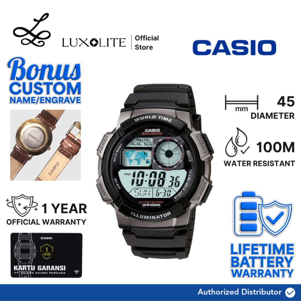 Jual [Luxolite] CASIO Jam Tangan Pria AE-1000W-1BVDF/AE-1000W-1BV/AE-1000W-1B Digital Black ...