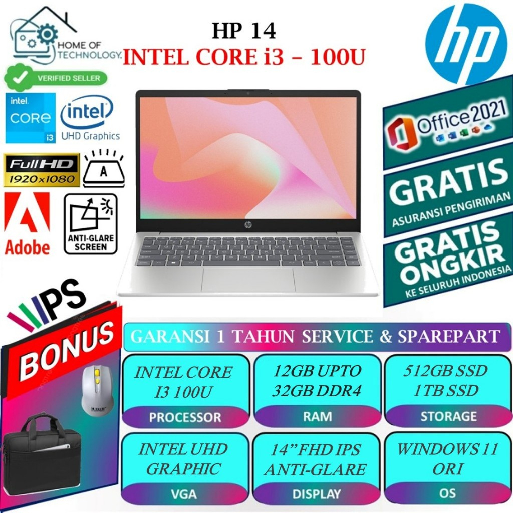 Jual Laptop HP 14 INTEL CORE 3 100U RAM 24GB 1TB SSD 14" Full HD IPS Backlite WIN 11 new ...