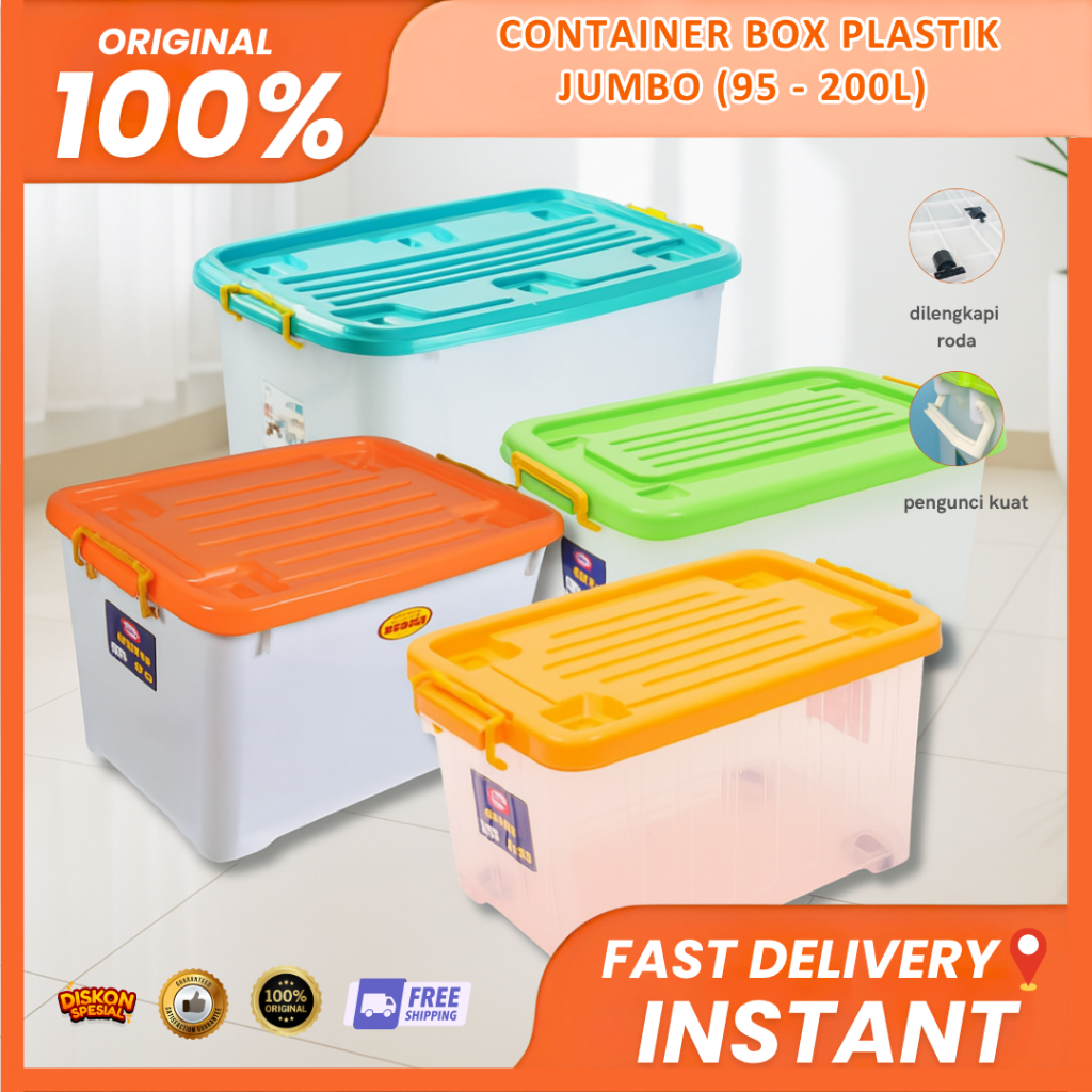 Jual Box Container Plastik Jumbo 95L ~ 200L Penyimpanan Besar Tebal ...