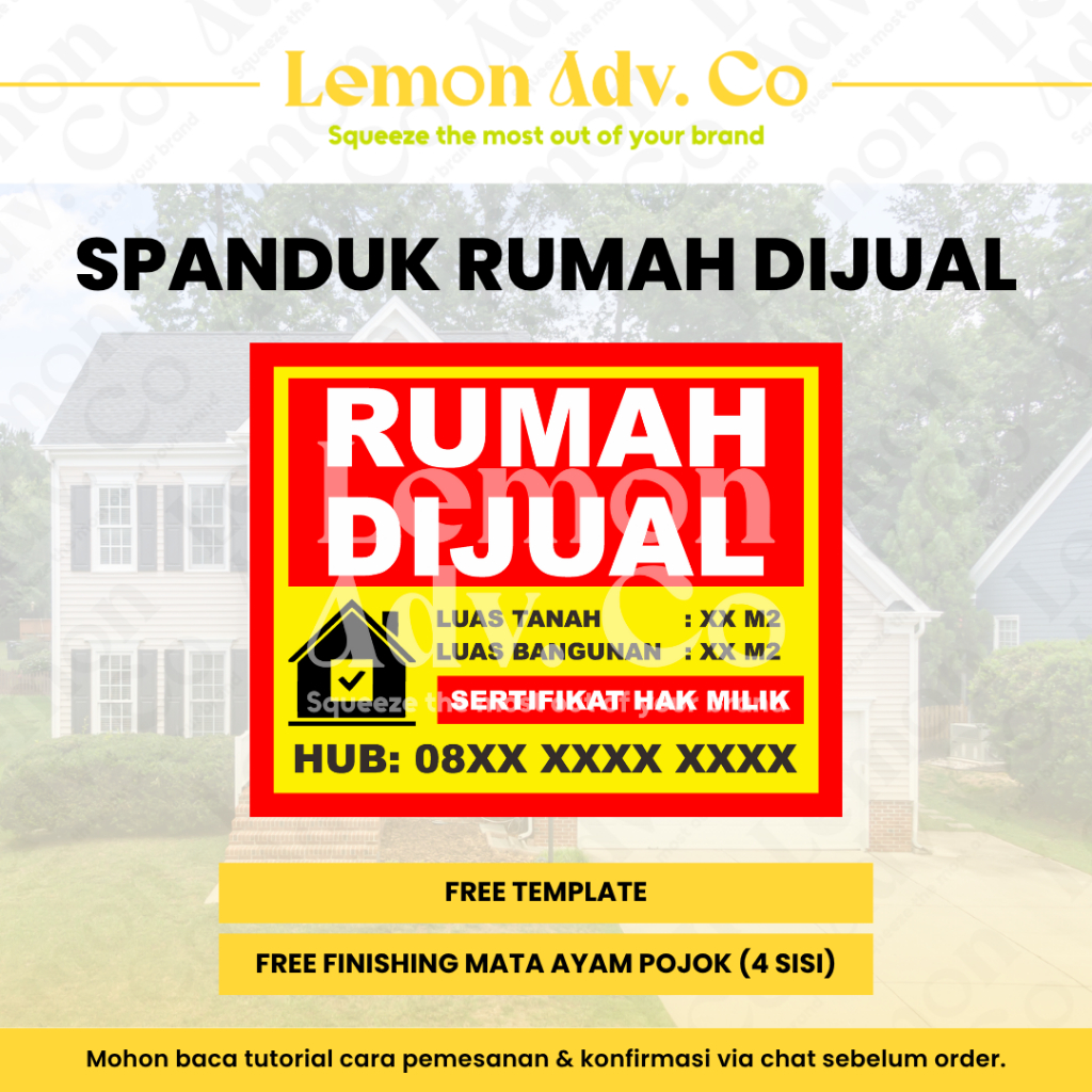 Jual CETAK SPANDUK BANNER RUMAH DIJUAL/RUKO DISEWAKAN/TANAH DIJUAL ...