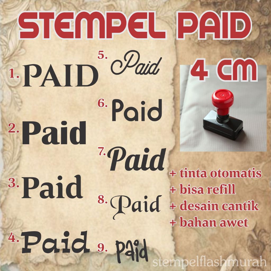 Jual stempel PAID 4cm lunas tinta otomatis flash stamp nama toko nota ...