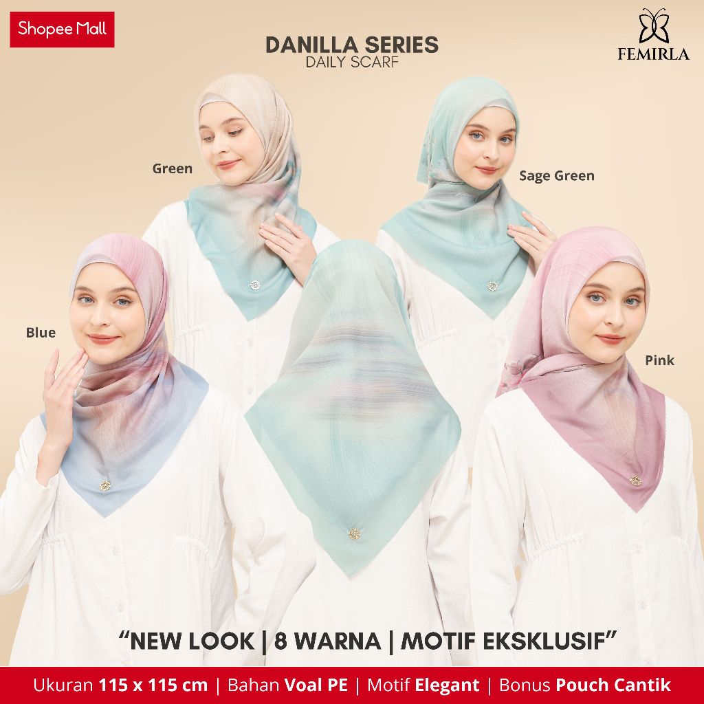 Jual Femirla - Hijab Motif Segi Empat Untuk Daily Danilla Series - Bahan Voal PE | Shopee Indonesia