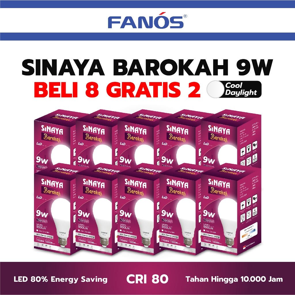 Jual Sinaya Barokah 9W [Beli 8 Gratis 2] Lampu LED Bohlam Cahaya Putih | Shopee Indonesia