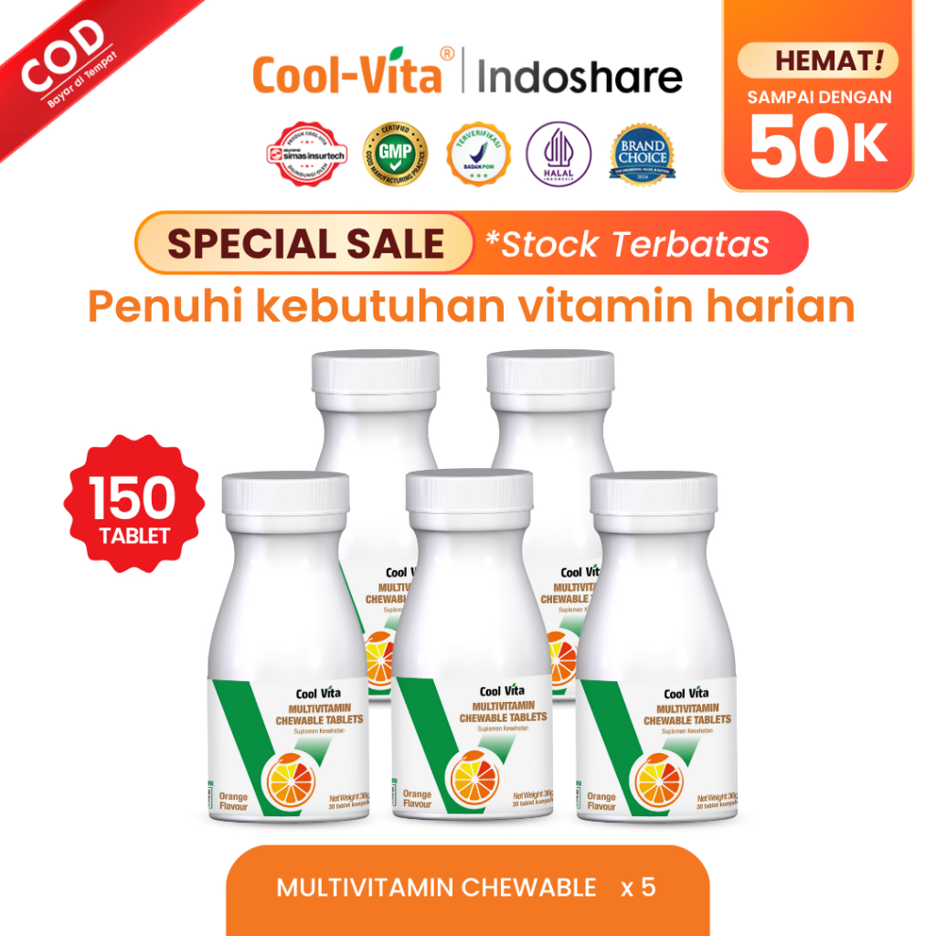 Jual Coolvita Multivitamin Chewable Orange 5 Botol 150 Tablet | Shopee ...