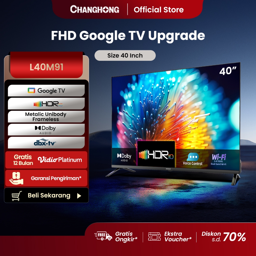 Jual Changhong Google TV 40 inch FHD Dolby Audio Google Play Netflix Youtube Bluetooth USB ...