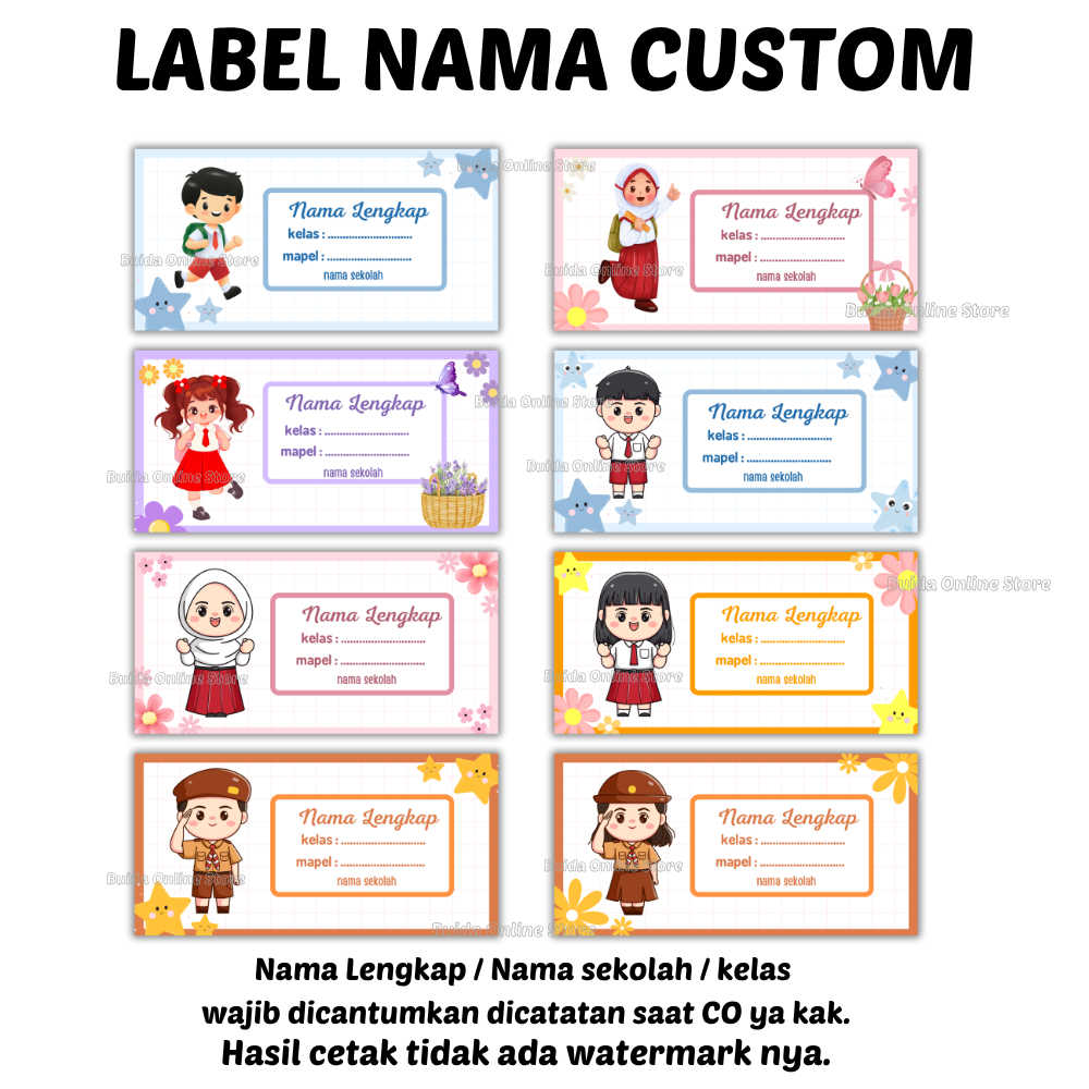 Jual Sticker Label Nama Custom Kelas Mata Pelajaran Label buku tulis ...