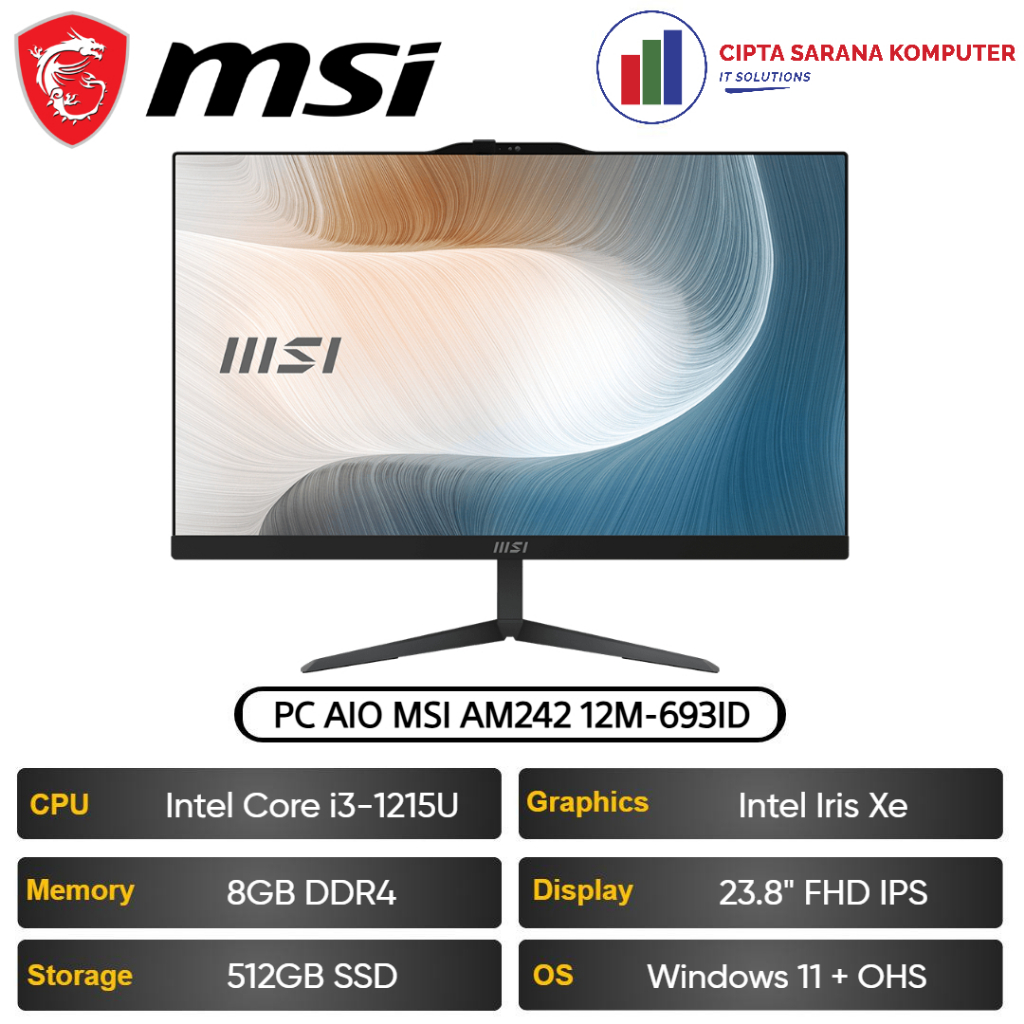 Jual PC AIO MSI Modern AM242 12M-693ID Intel Core i3-1215U 8GB 512GB 23 ...