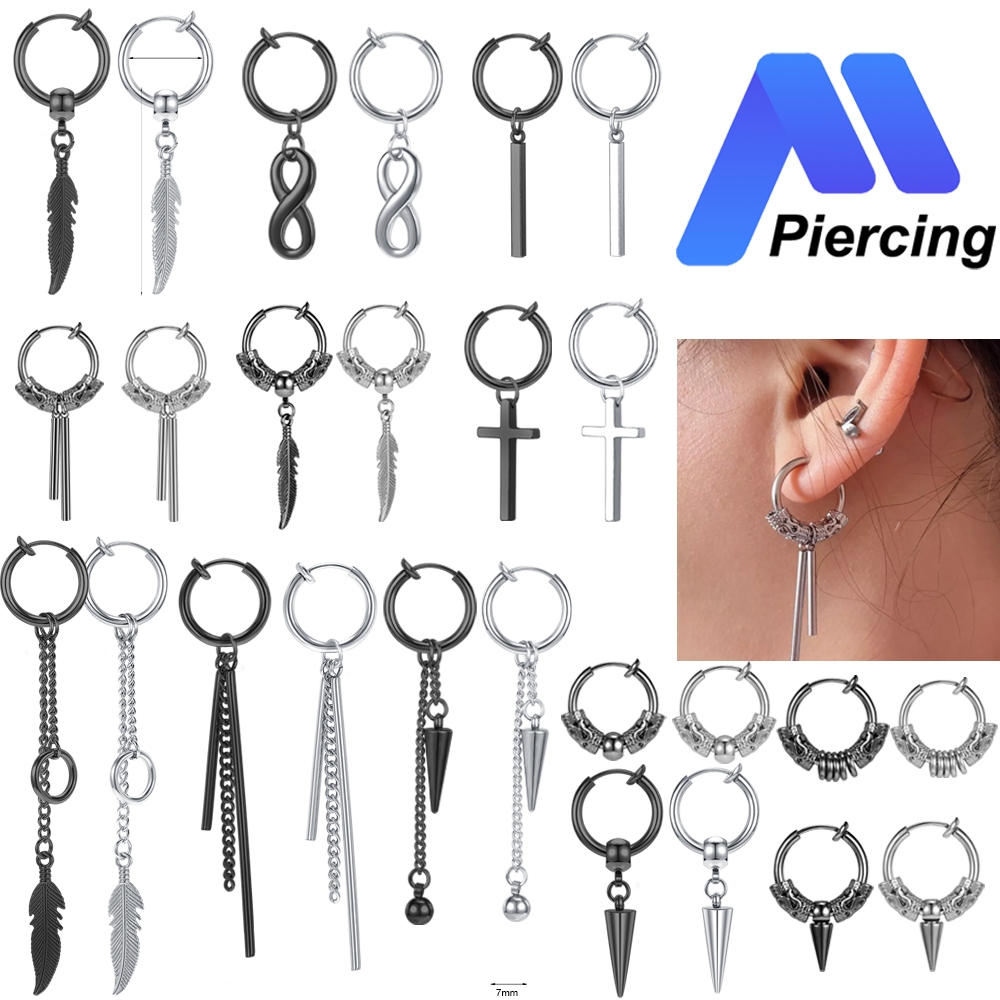Jual 1 Buah Anting Clip Stainless Steel Gaya Punk Hiasan Bulu Silang ...