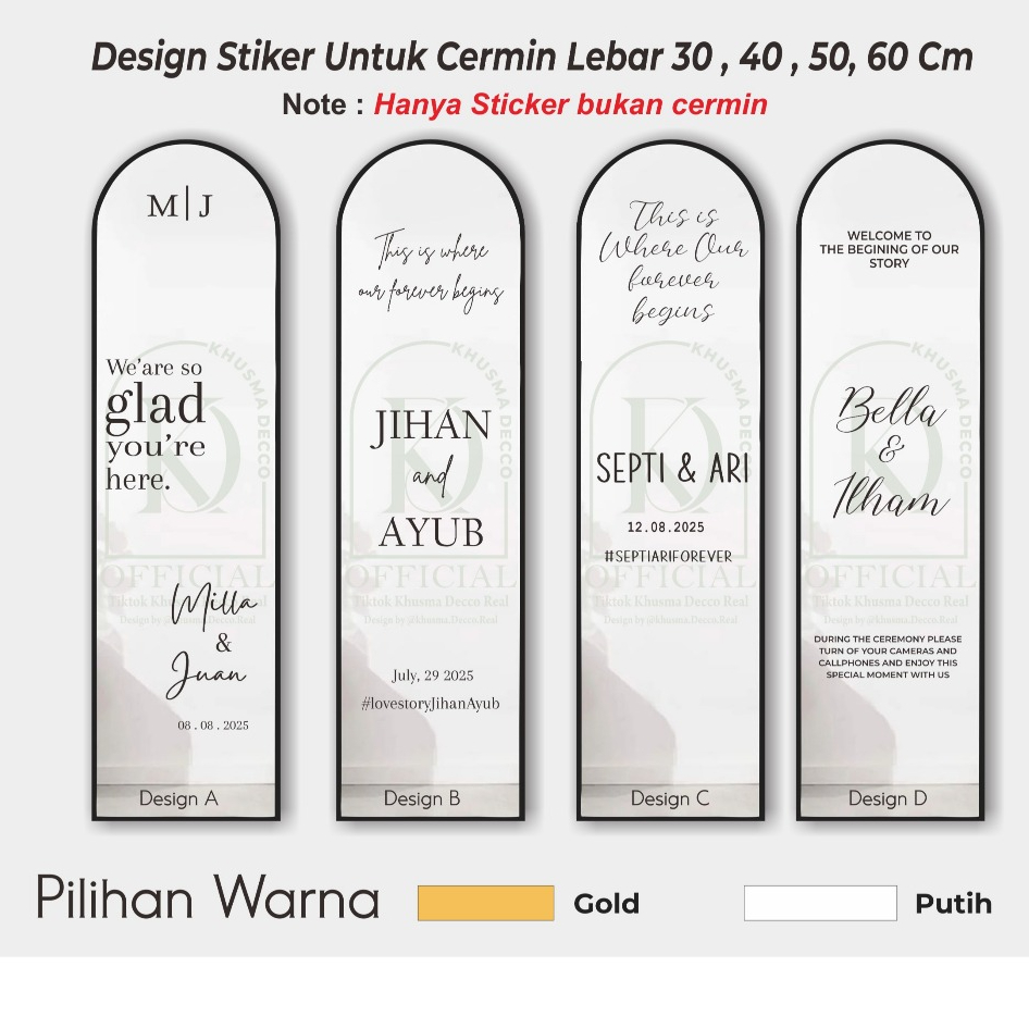 Jual Stiker Dekorasi Cermin Wedding Sign | Custom Nama Pasangan – Warna ...