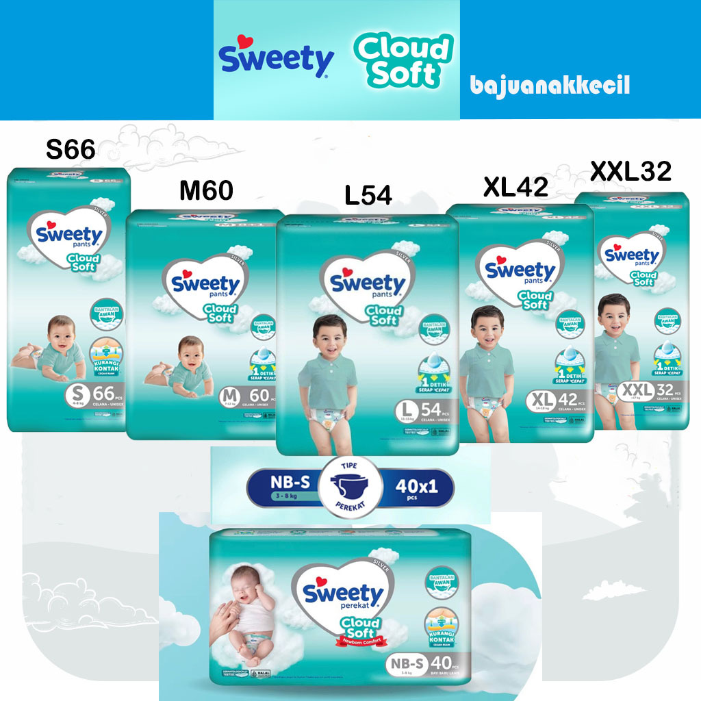 Jual Sweety Silver Pants S66 M60 L54 XL42 XXL32 Cloud Soft Baby Diapers ...