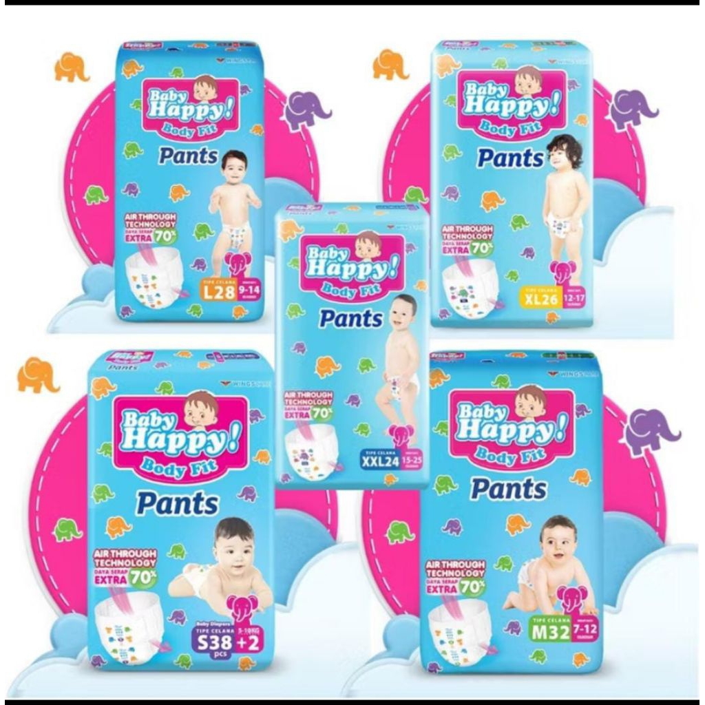Jual Baby Happy Popok Bayi Celana Body Fit Pants S38 M32 L28 XL26 XXL24 ...