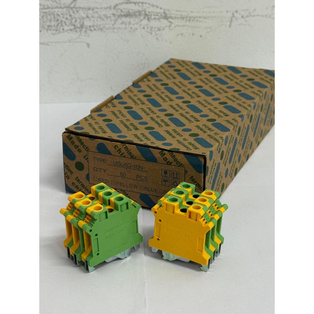 Jual USLKG10 Terminal Block Ground Earth (0,5-10mm2) Din Rail 76A 800V ...