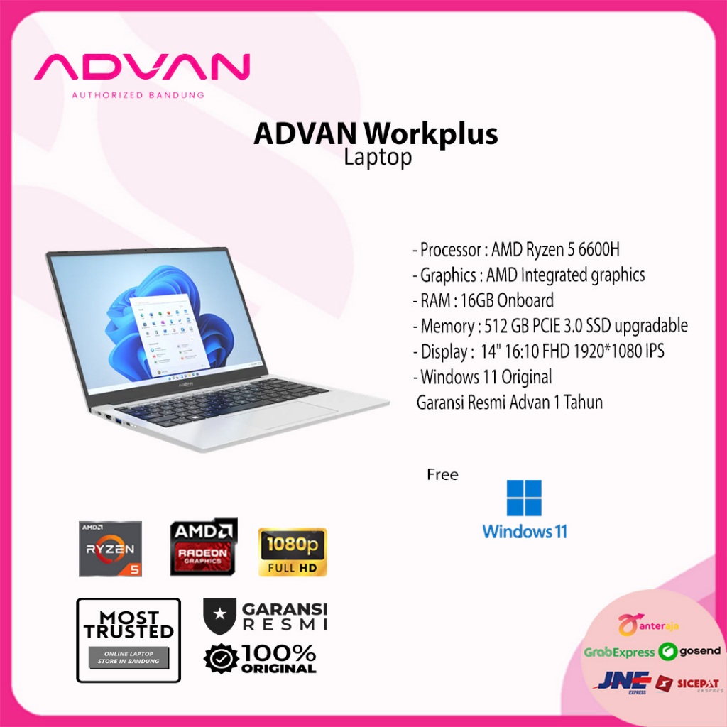 Jual Laptop Advan Workplus AMD Ryzen 5 6600H 16GB 512GB 14" FHD IPS ...