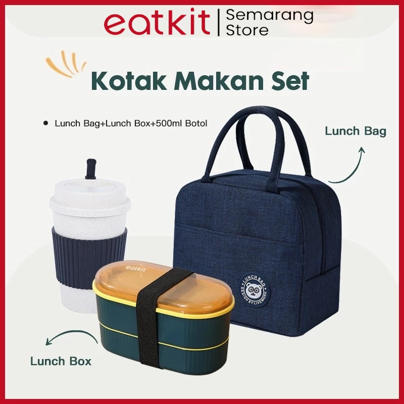 Jual Eatkit 3in1 Kotak Makan Set Lunch Box I Tempat Kotak Makan I Lunch Box Wheatstraw | Shopee ...