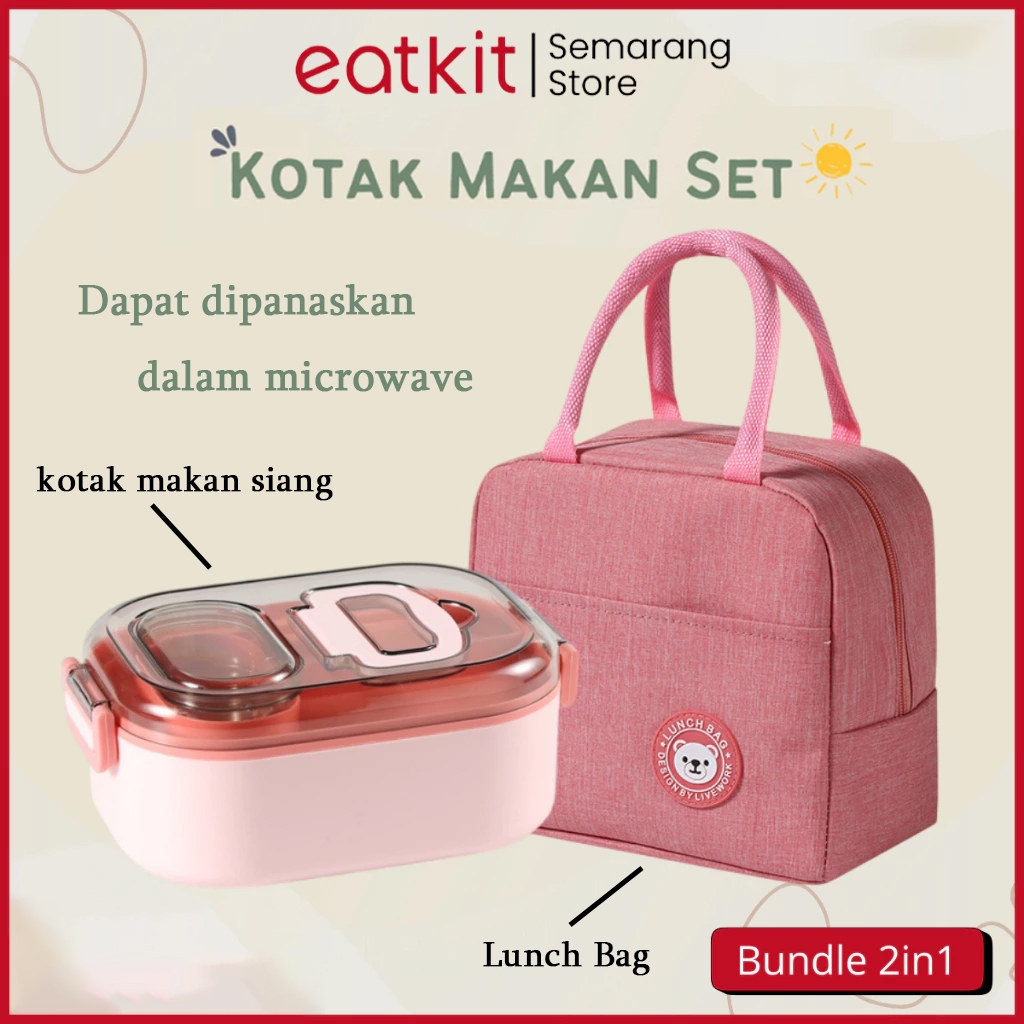 Jual Eatkit 850ml Kotak Bekal Set Lunch Box Set 2in1 Kotak Makan Set Microwave Gratis Alat Makan ...
