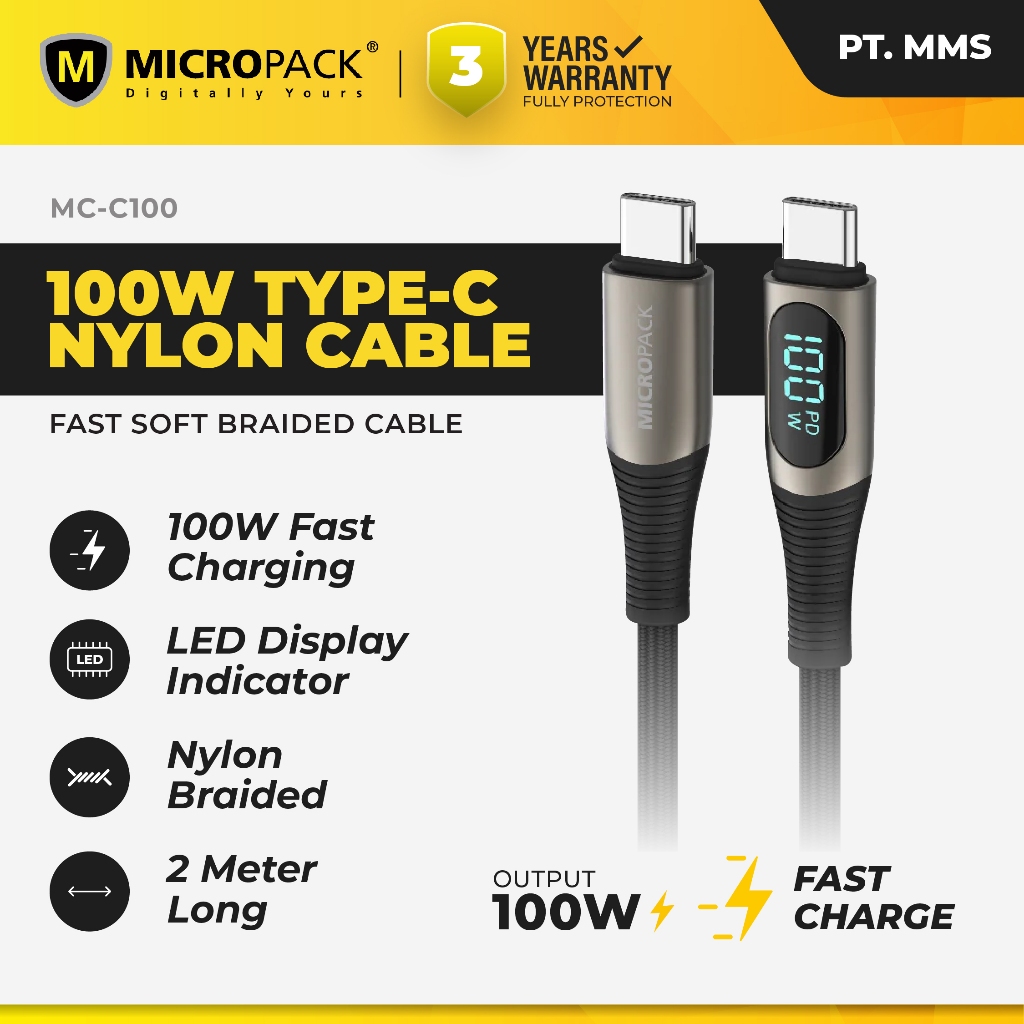 Jual MICROPACK- 100% ORIGINAL CABLE C TO C 100 WATT 2 M BLACK - ( MC ...