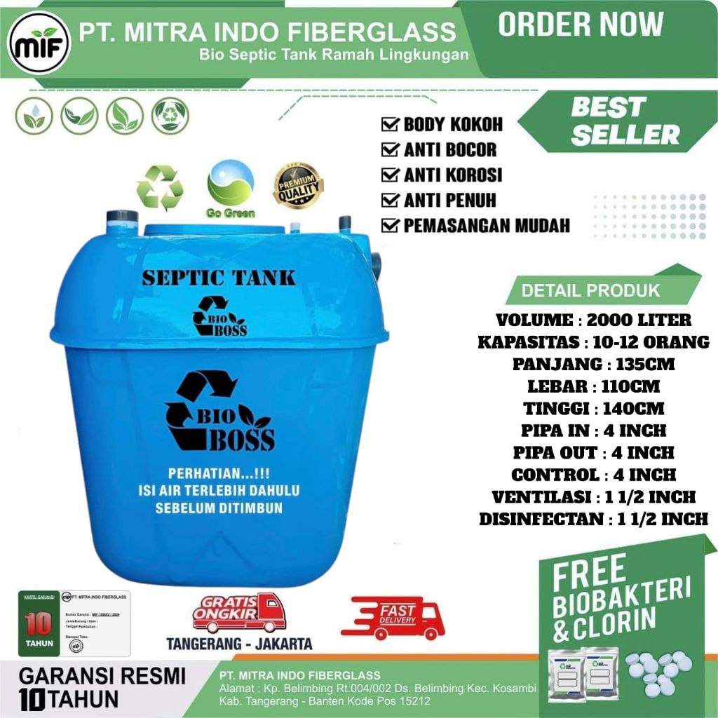 Jual Septic Tank 2000 Liter.Biomif,Biotech,Biofil,Bioboss,Biofilter ...