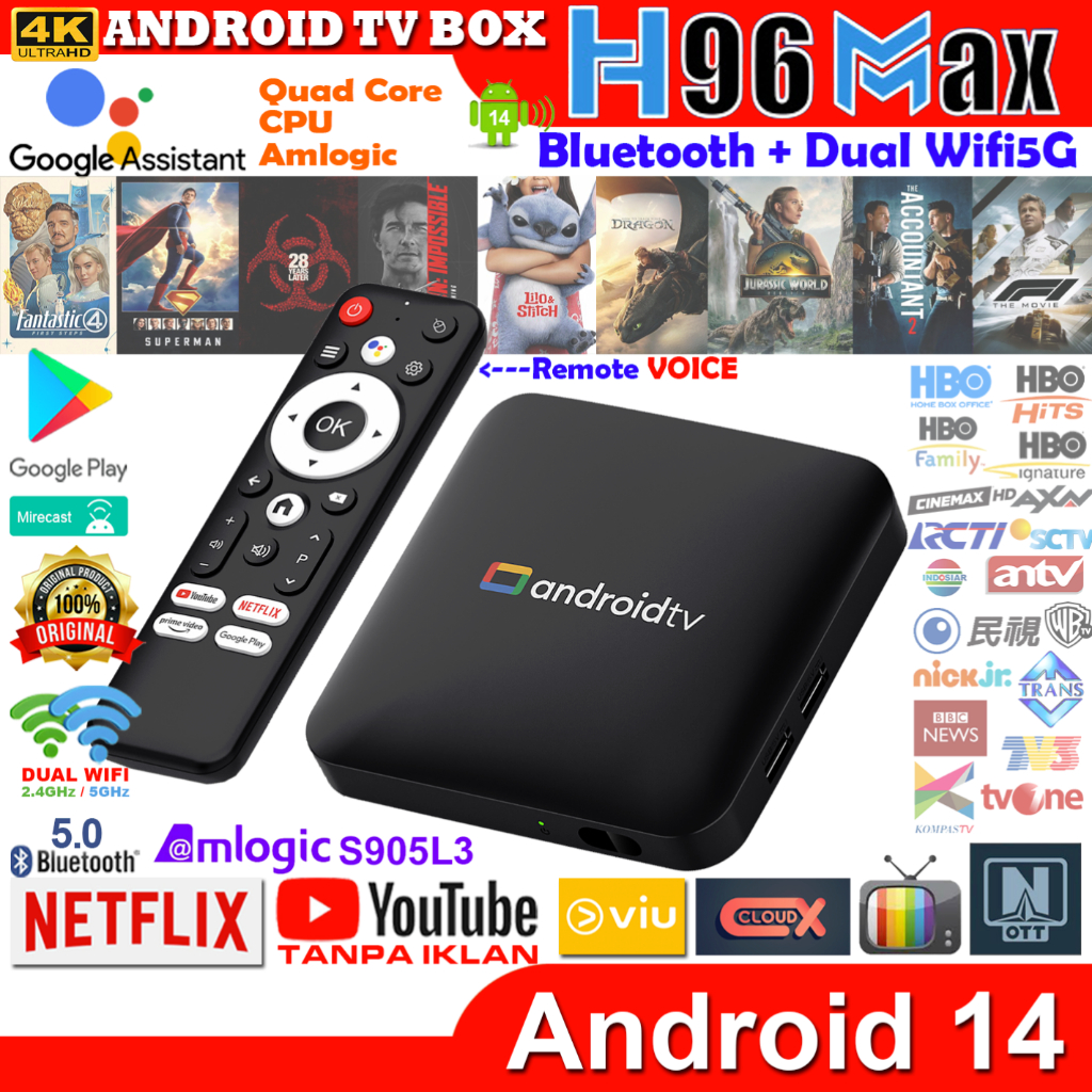 Jual Android TV Box Bluetooth Voice Remote STB 4K Dual WIFI5G H96 MAX ...