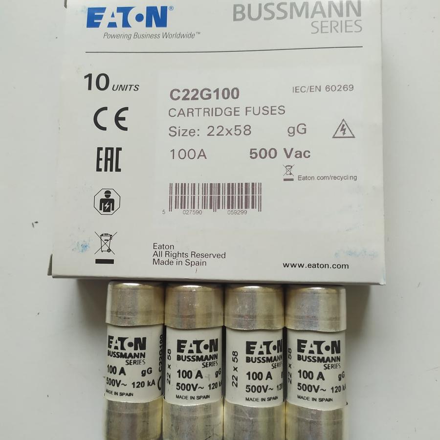 Jual Fuse C22G100 22x58 100A 500V 120KA Eaton Bussmann | Shopee Indonesia