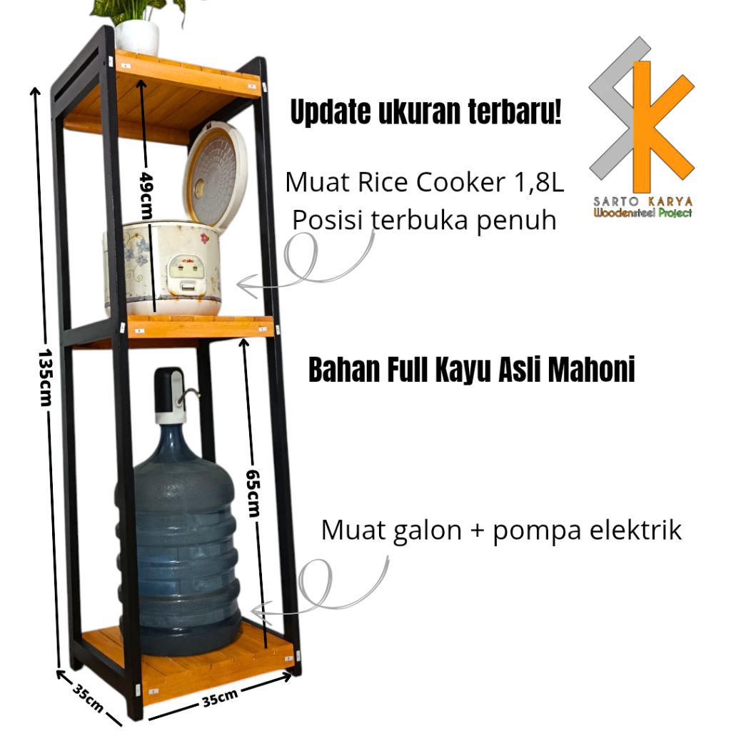 Jual Rak Dispenser 3 Susun 35x35x135, Kayu Mahoni Minimalis Serbaguna ...
