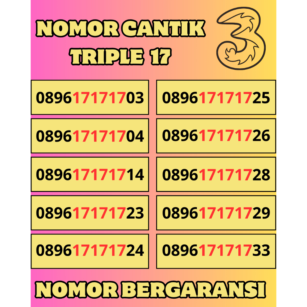 Jual Nomor Cantik Tri Triple Tujuh Belas Rapi Kartu Perdana Cantik ...